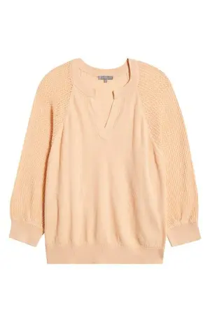 Wit & Wisdom Mixed Stitch Split Neck Sweater - Peach Fuzz