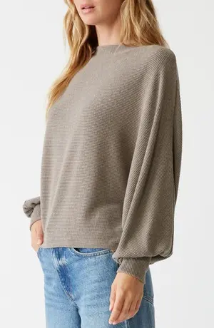 Michael Stars Roxy Rib Balloon Sleeve Knit Top - Cobblestone