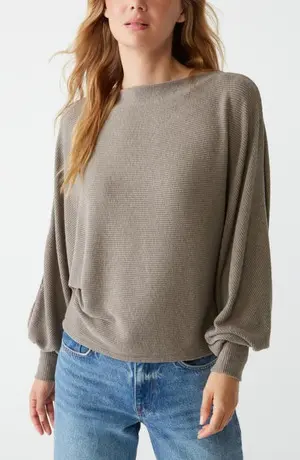 Michael Stars Roxy Rib Balloon Sleeve Knit Top - Cobblestone