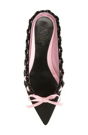 Giambattista Valli Ribbon & Chain Pointed Toe Mule - Black