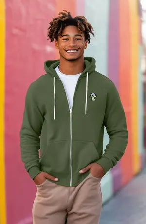 DALIX Mushroom Zip Hoodie - Military Green