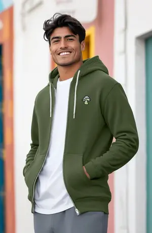 DALIX Mushroom Zip Hoodie - Military Green