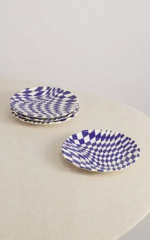 MAISON MADISON HOME Mafalda 9 Dessert Plate Set Of 4 - Blue/checkered