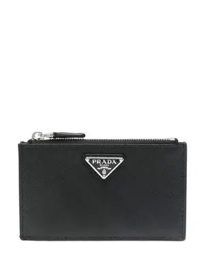 Prada Enamel Triangle-logo Leather Wallet - Black