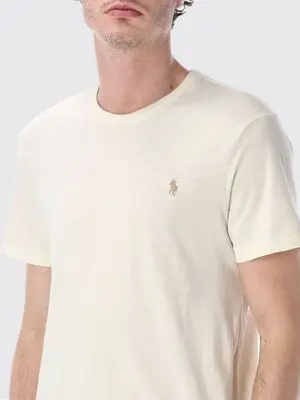 Polo Ralph Lauren Slim Fit Cotton T-shirt With Embroidered Logo And Crew Neck - Cream