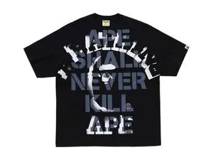 A BATHING APE Spray Print College Relaxed Fit Tee Shirt - Black