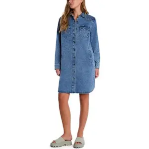 WASH LAB DENIM Long Sleeve Shirtdress - Clear Blue
