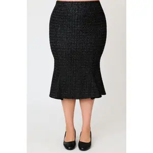 Unique Vintage Unique Vintage Boucle Trumpet Skirt Black Solid