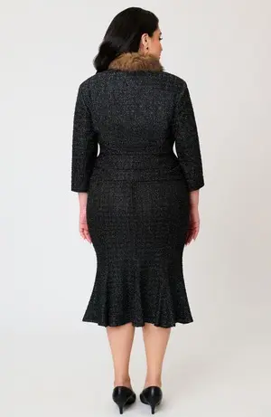 Unique Vintage Boucle Trumpet Skirt - Black Solid