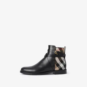 Burberry Check And Leather Ankle Boots