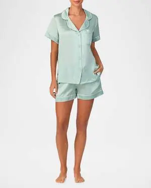 BedHead For Neiman Marcus Washable Silk Satin Shorty Pajama Set - Mint