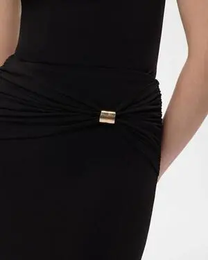 Herve Leger Valentina Drape Midi Skirt - Black