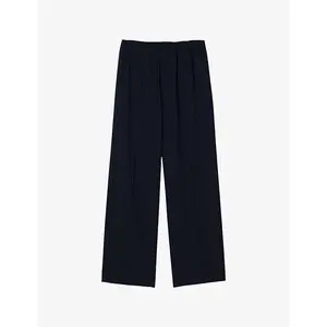 Sandro Elasticated Waist Wide-leg Stretch Wool-blend Trousers - Navy Blue
