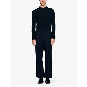 Sandro Elasticated Waist Wide-leg Stretch Wool-blend Trousers - Navy Blue