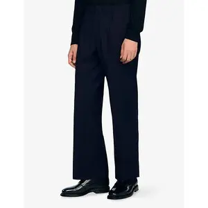 Sandro Elasticated Waist Wide-leg Stretch Wool-blend Trousers - Navy Blue