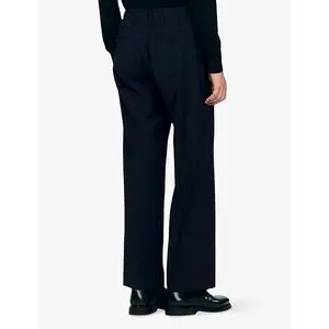 Sandro Elasticated Waist Wide-leg Stretch Wool-blend Trousers - Navy Blue