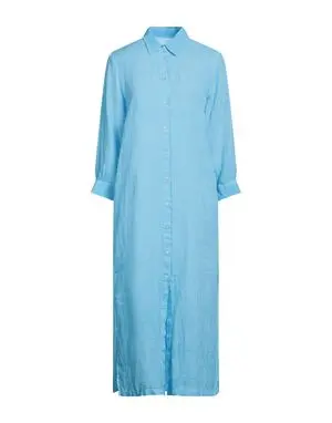 120% Lino Linen Midi Shirt Dress - Blue