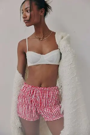 Free People Gingham Print Ruched Bloomers - Bright Red Combo