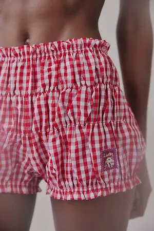 Free People Gingham Print Ruched Bloomers - Bright Red Combo