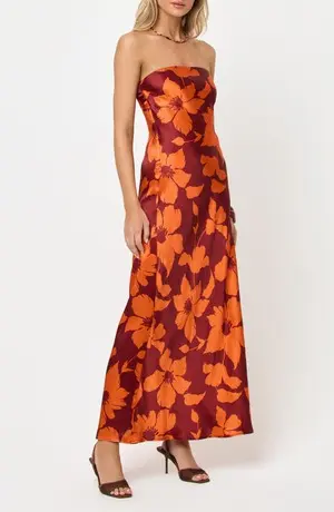 L*Space Floral Satin Strapless Dress - Cocobolo