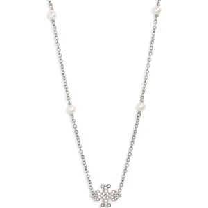 Tory Burch Kira Cultured Pearl Station Necklace - Tory Silver/crystal/pearl