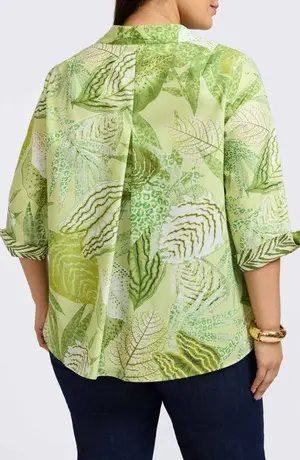 Foxcroft Agnes Mixed Print Popover Top - Green Multi