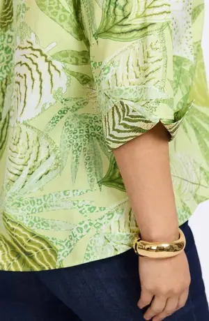 Foxcroft Agnes Mixed Print Popover Top - Green Multi