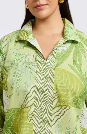 Foxcroft Agnes Mixed Print Popover Top - Green Multi
