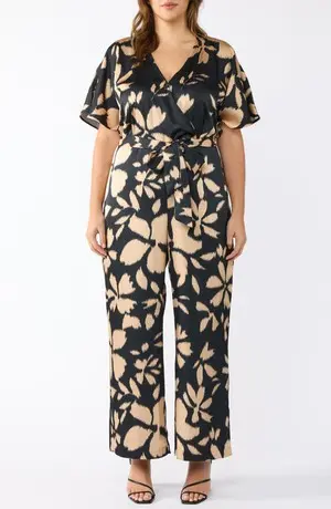 ESTELLE Noosa Floral Short Sleeve Jumpsuit - Print/ Black