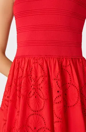 MILLY Mixed Media Midi Dress - Red