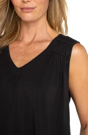 LIVERPOOL Shirred Knit Top - Black
