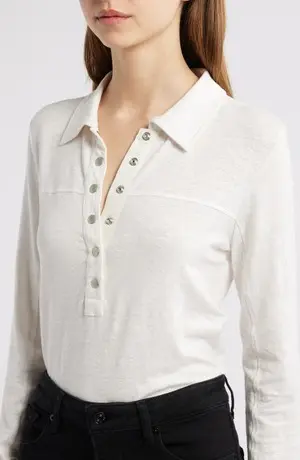 FRAME The Snap Long Sleeve Linen Blend Henley