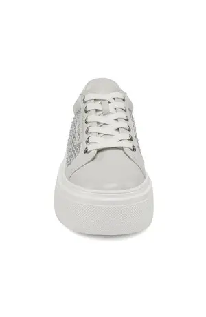 J/SLIDES NYC Aspendale Leather & Mesh Sneakers With Pearl Embellishments