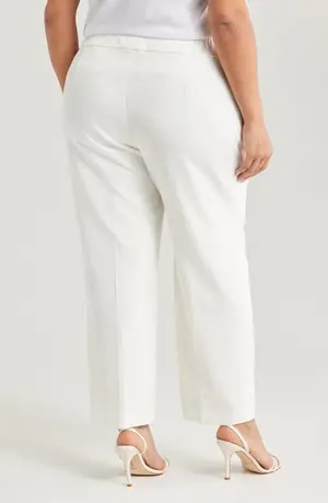 KASPER Flat Front Slim Leg Trousers - Vanilla Ice