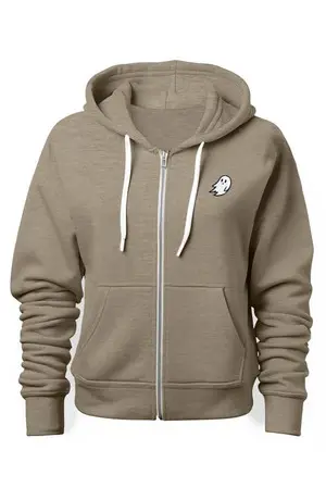 DALIX Ghost Embroidered Full Zip Hoodie - Heather Stone