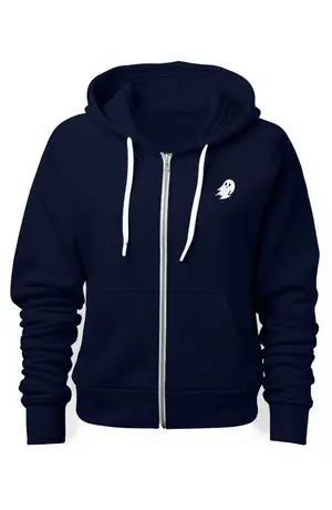 DALIX Ghost Embroidered Full Zip Hoodie - Navy Blue