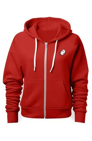 DALIX Ghost Embroidered Full Zip Hoodie - Red