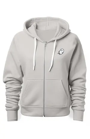 DALIX Ghost Embroidered Full Zip Hoodie - Silver
