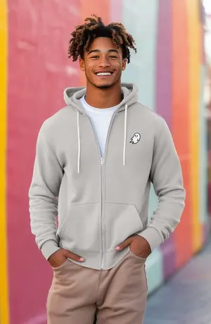 DALIX Ghost Embroidered Full Zip Hoodie - Silver