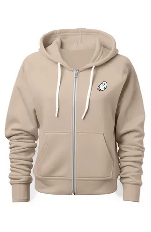DALIX Ghost Embroidered Full Zip Hoodie - Tan