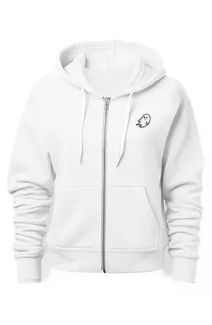 DALIX Ghost Embroidered Full Zip Hoodie - White
