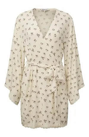 WeWoreWhat Lace Trim Robe - Ivory/chestnut