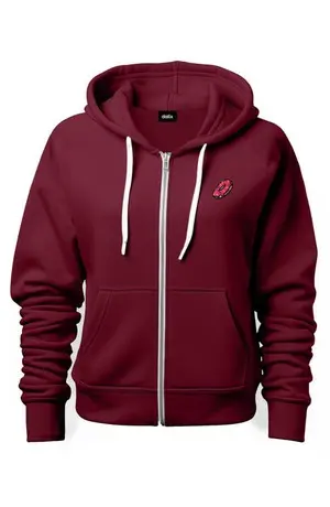 DALIX Donut Embroidered Full Zip Hoodie - Maroon