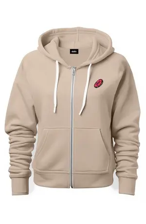 DALIX Donut Embroidered Full Zip Hoodie - Tan