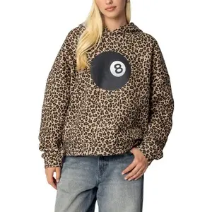 EDIKTED 8 Ball Graphic Oversized Hoodie - Leopard