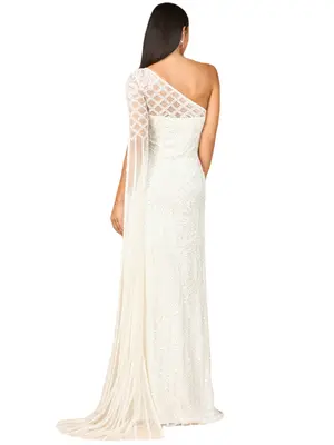 LARA NEW YORK One Sleeve Beaded Gown