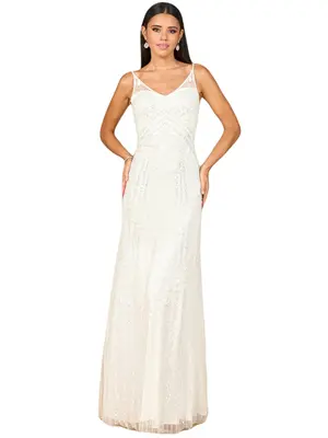 LARA NEW YORK Beaded Tulle Gown - Ivory