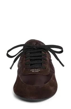 Prada Collapse Lace-up Sneaker Mule - Caffe
