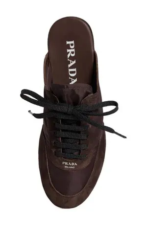 Prada Collapse Lace-up Sneaker Mule - Caffe
