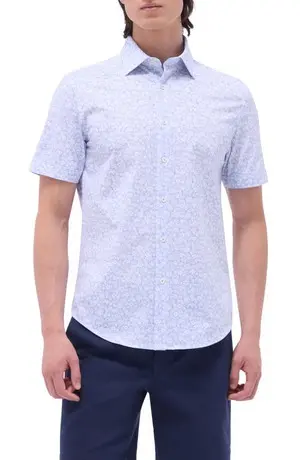 Bugatchi Miles Ooohcotton® Pinstripe Short Sleeve Button-up Shirt - Classic Blue